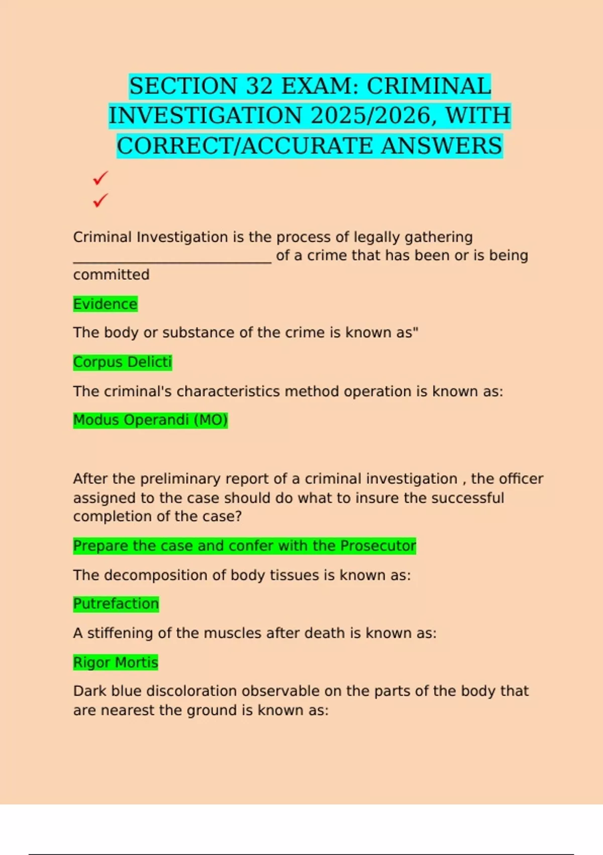 SECTION 32 EXAM: CRIMINAL INVESTIGATION 2025/2026, WITH CORRECT ...