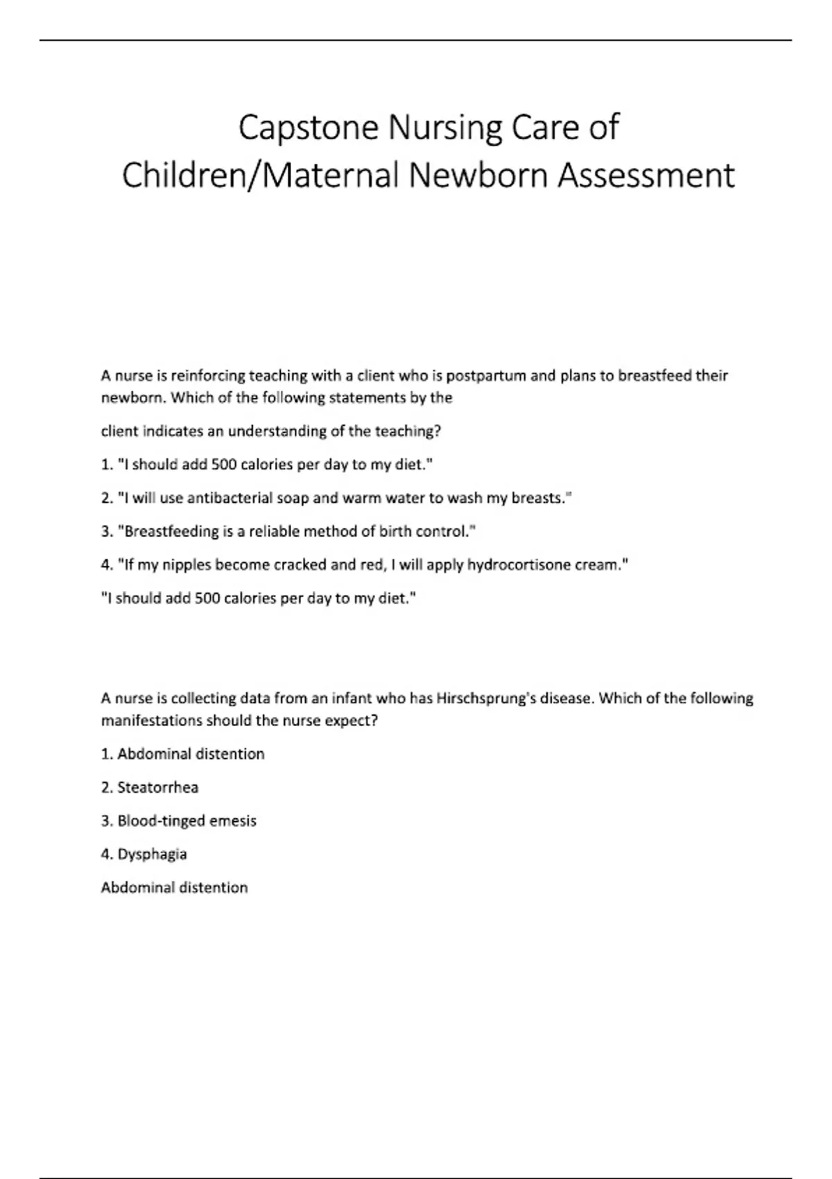 Capstone Nursing Care of Children Maternal Newborn Assessment, (LATEST ...