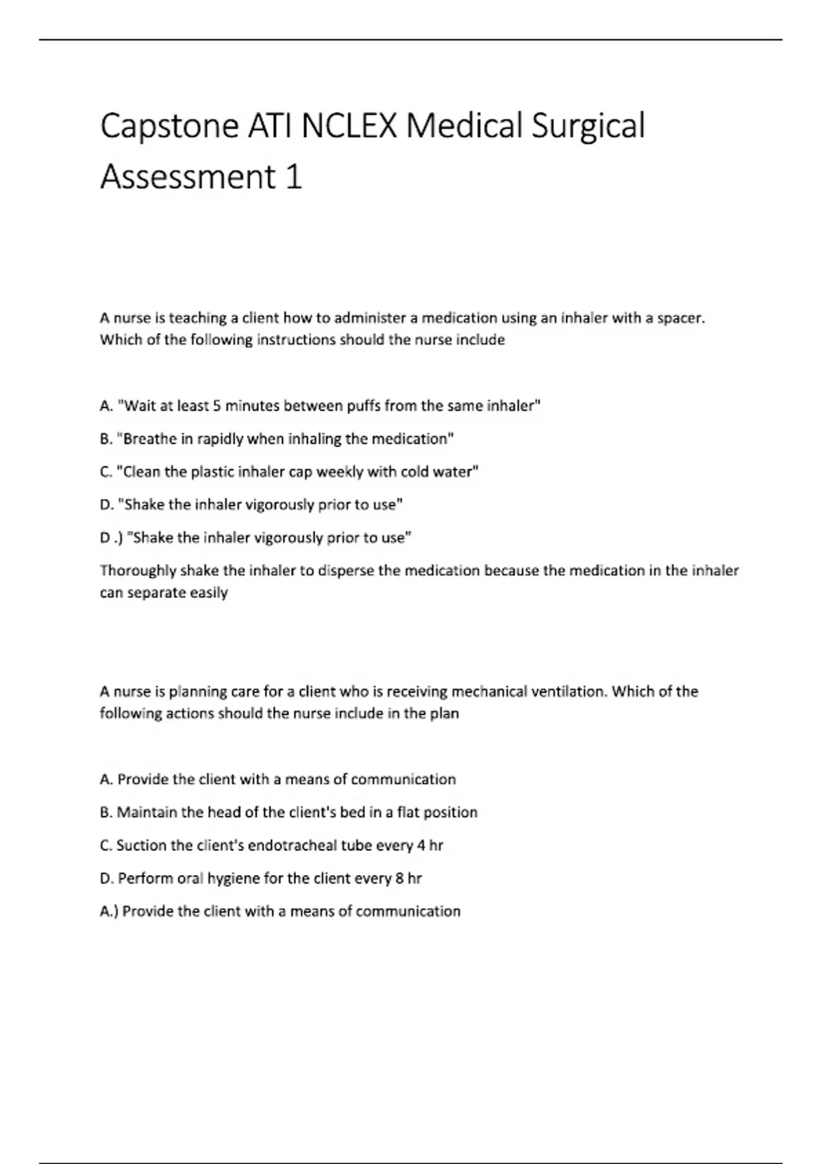 Capstone ATI NCLEX Medical Surgical Assessment 1, (LATEST 2025 / 2026 ...