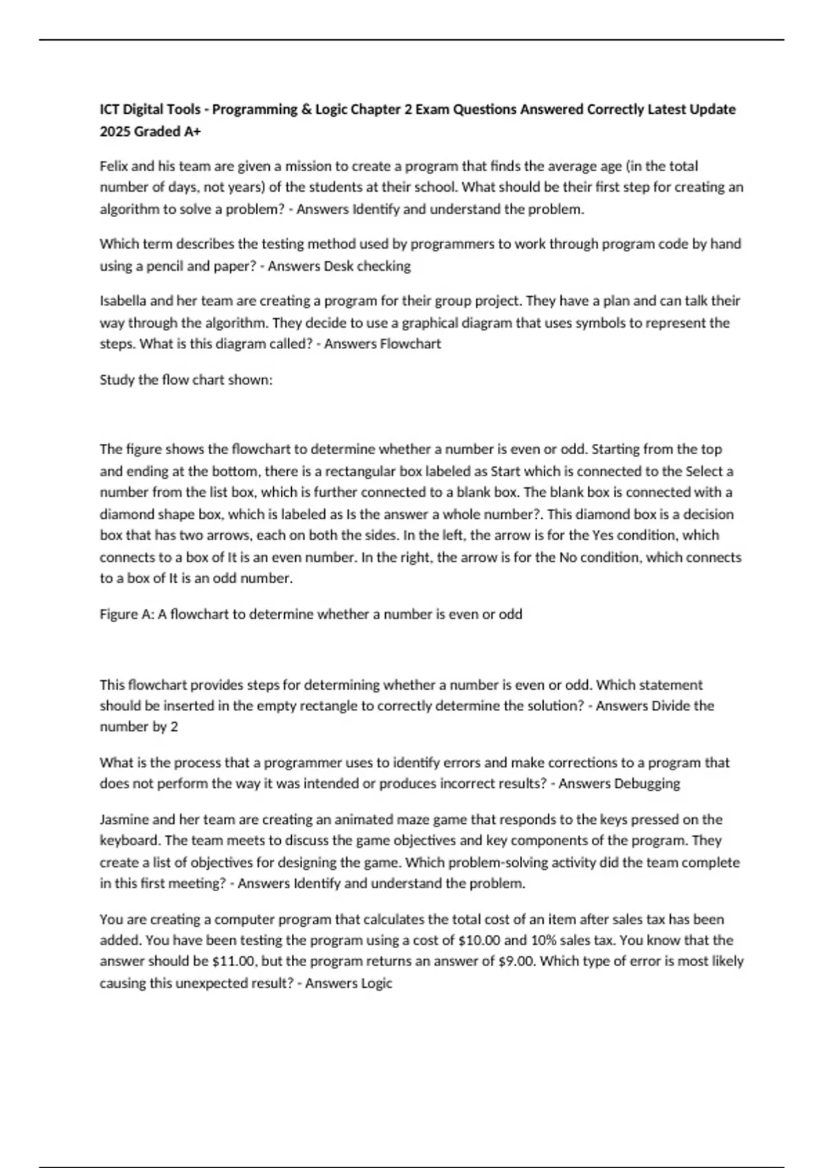 ICT Digital Tools - Programming & Logic Chapter 2 Exam Questions ...