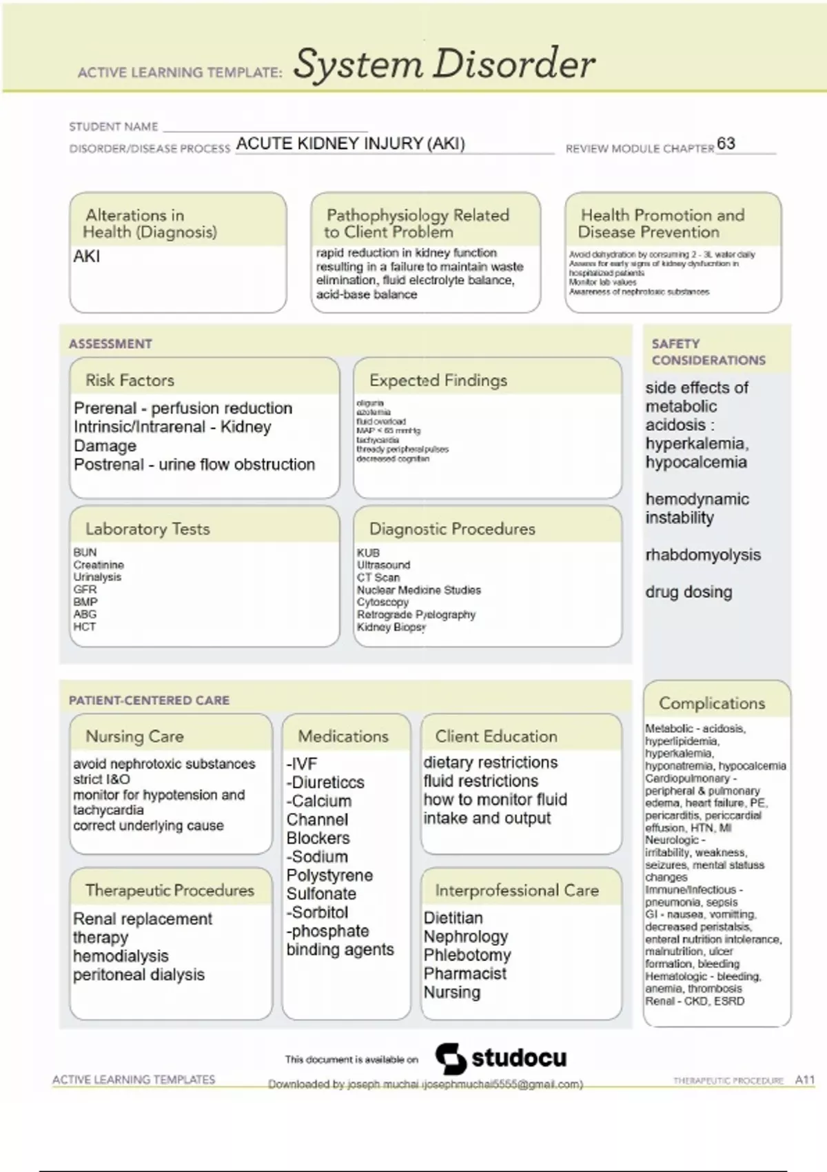 Acute Kidney Injury ATI Template – NUR265 – Galen College of Nursing ...