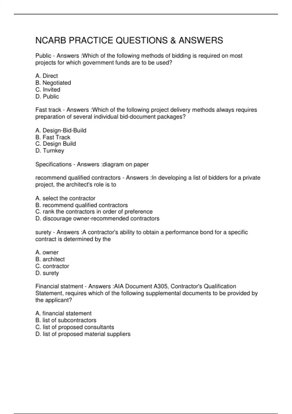 NCARB PRACTICE QUESTIONS & ANSWERS - NCARB - Stuvia US