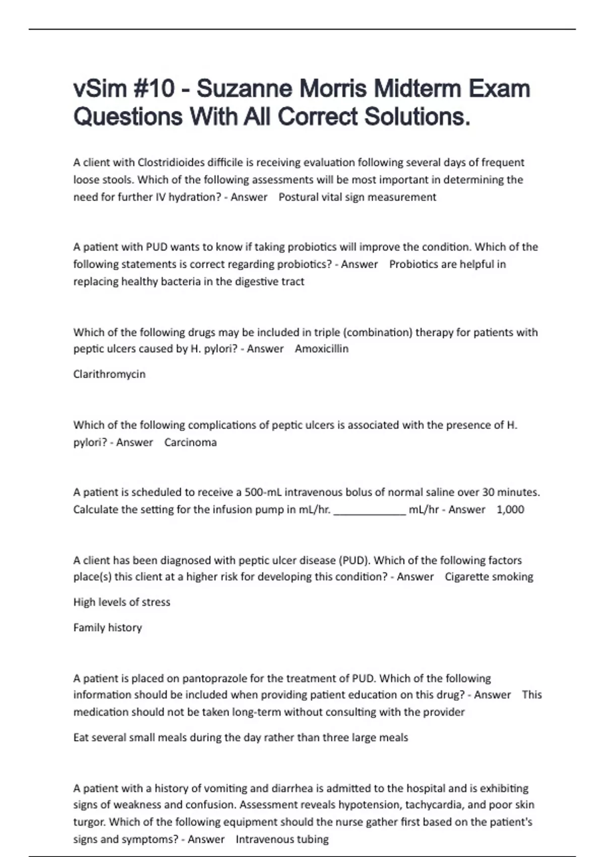 vSim #10 - Suzanne Morris Midterm Exam Questions With All Correct ...