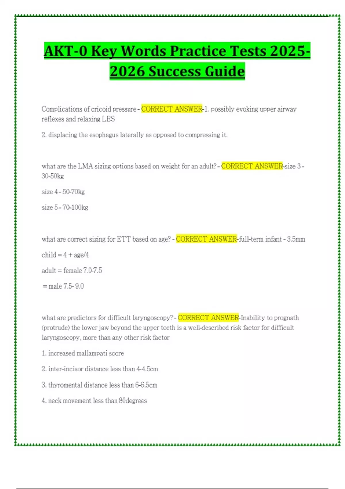 AKT-0 Key Words Practice Tests Success Guide - AKT-0 Key Words - Stuvia US
