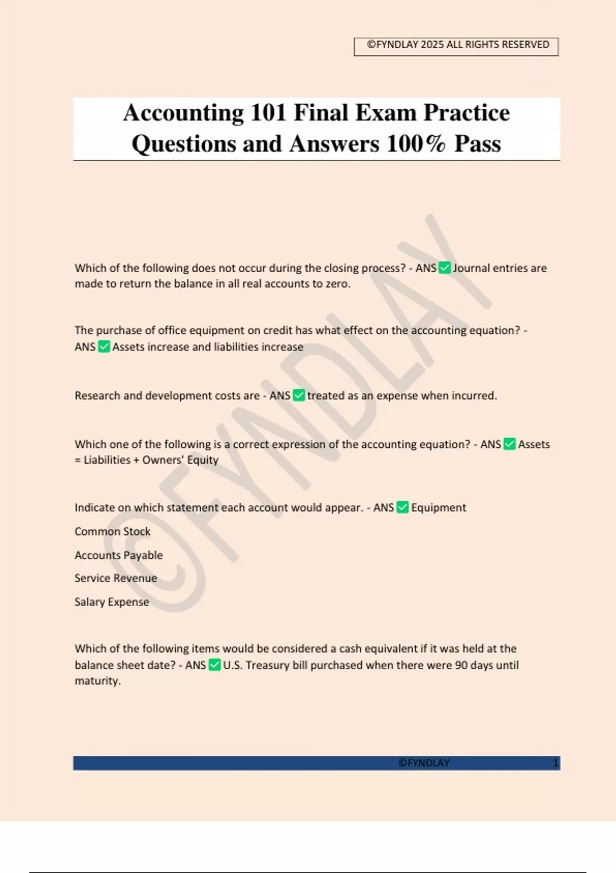 Accounting 101 Final Exam Practice Questions and Answers 100% Pass ...