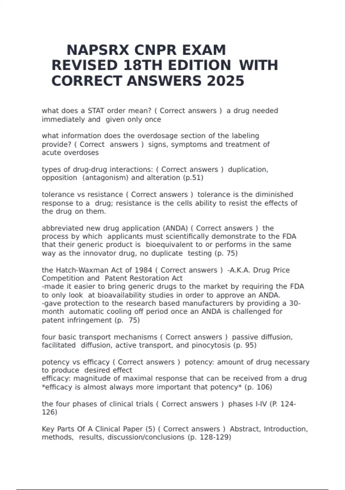 NAPSRX CNPR EXAM REVISED 18TH EDITION WITH CORRECT ANSWERS 2025 ...