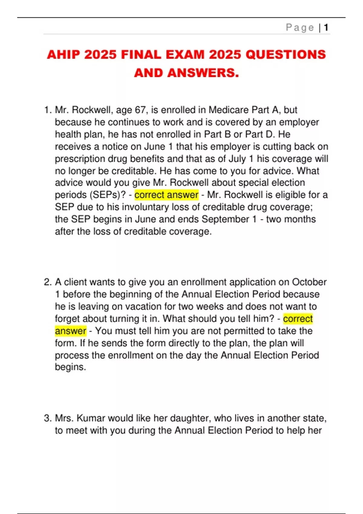 AHIP 2025 FINAL EXAM 2025 QUESTIONS AND ANSWERS. - AHIP 2025 - Stuvia US