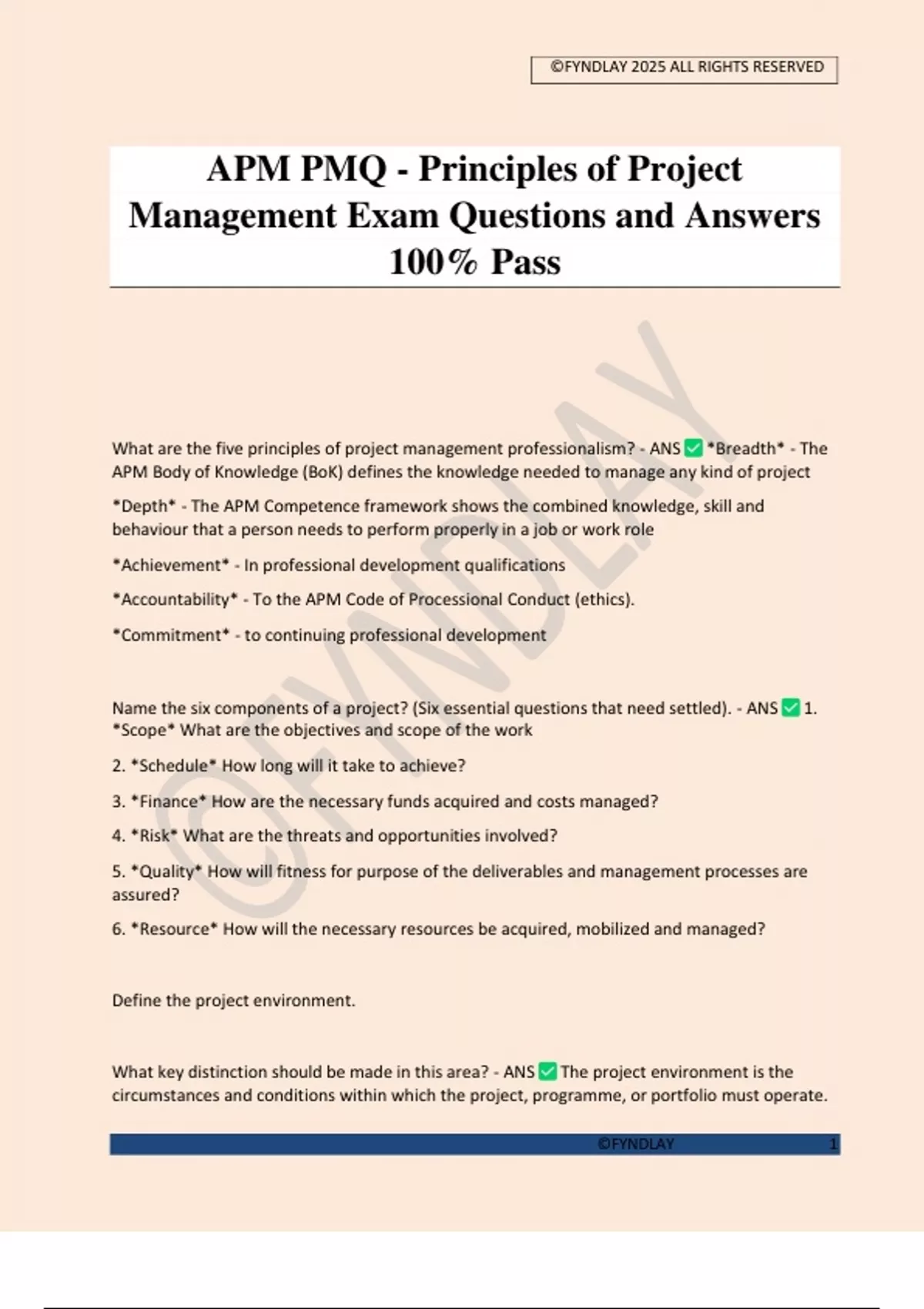 APM PMQ - Principles of Project Management Exam Questions and Answers 100% Pass - APM PMQ ...