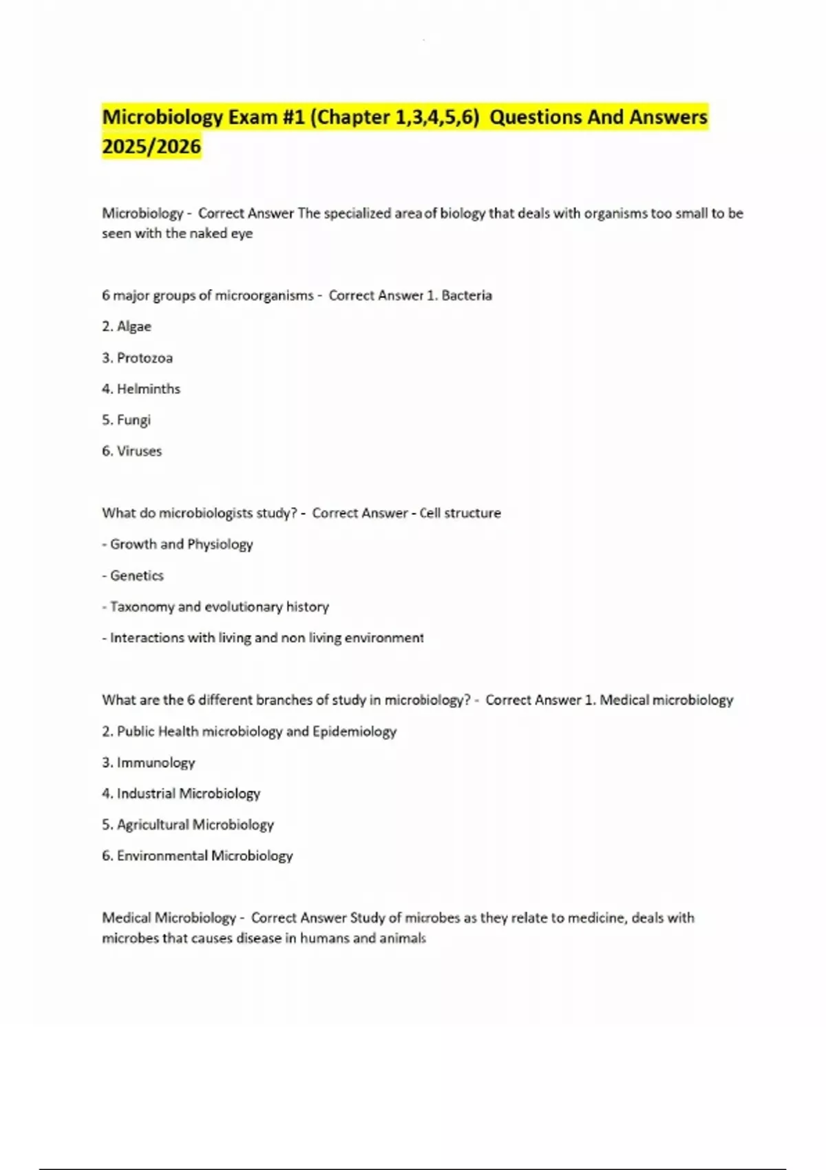 Microbiology Exam #1 (Chapter 1,3,4,5,6) Questions And Answers 2025/ ...