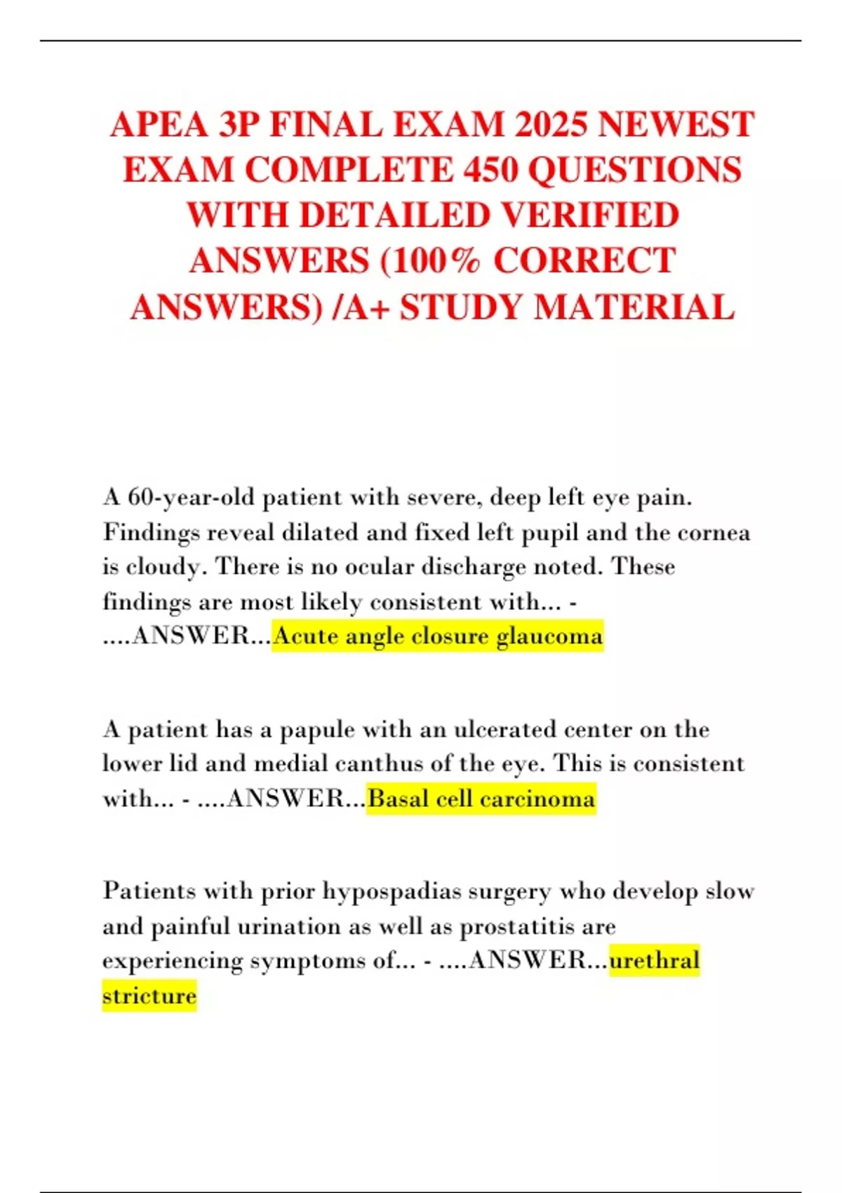 APEA 3P FINAL EXAM 2025 NEWEST EXAM COMPLETE 450 QUESTIONS WITH DETAILED VERIFIED ANSWERS (100% ...