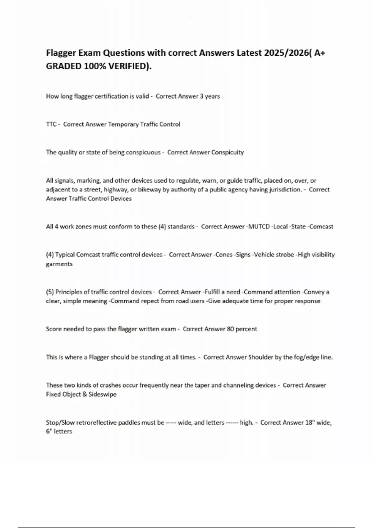 Flagger Exam Questions with correct Answers Latest 2025/2026( A+ GRADED ...