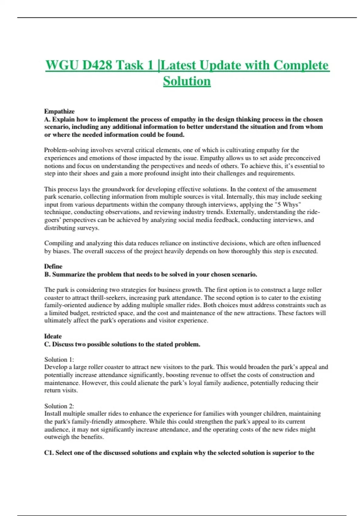 WGU D428 Task 1 |Latest Update with Complete Solution - D428 - Stuvia US