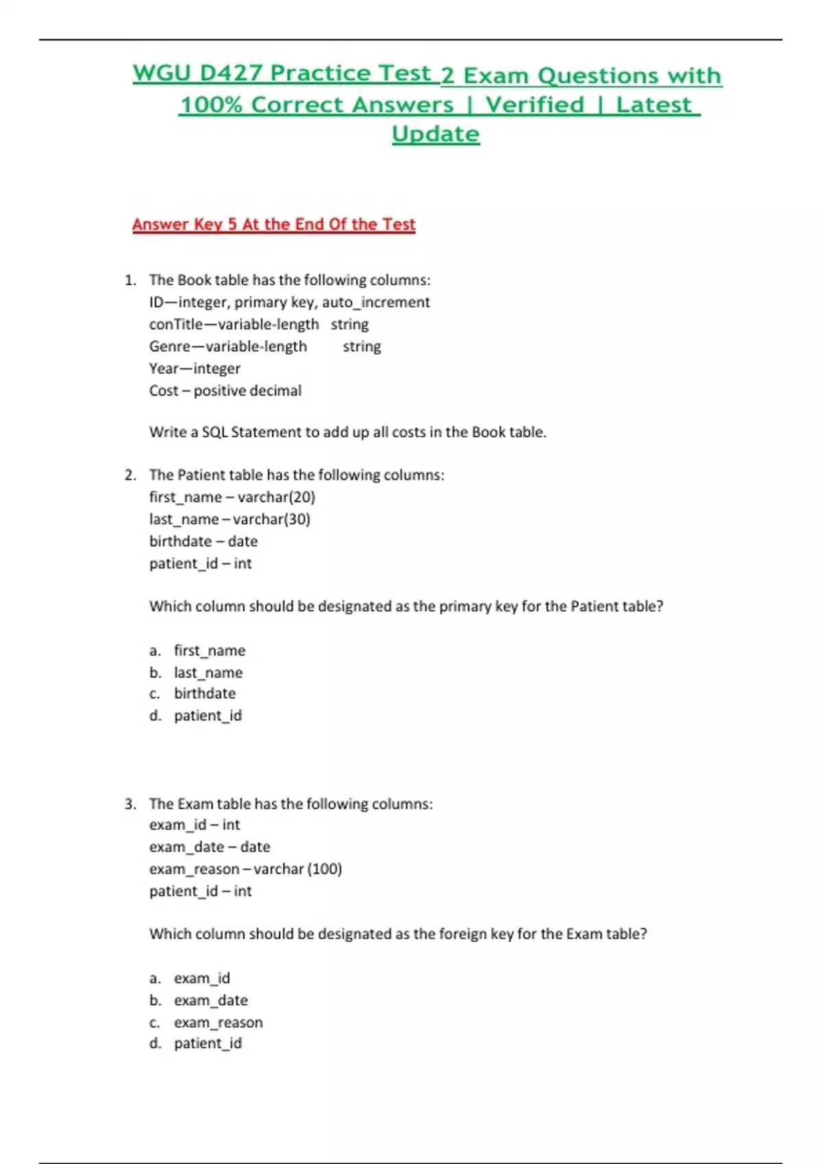 WGU D427 Practice Test 2 Exam Questions with 100% Correct Answers ...