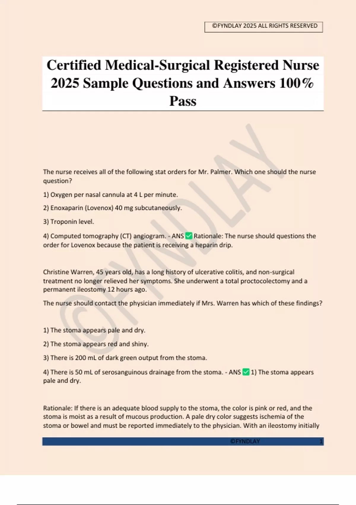 Certified Medical-Surgical Registered Nurse 2025 Sample Questions and ...