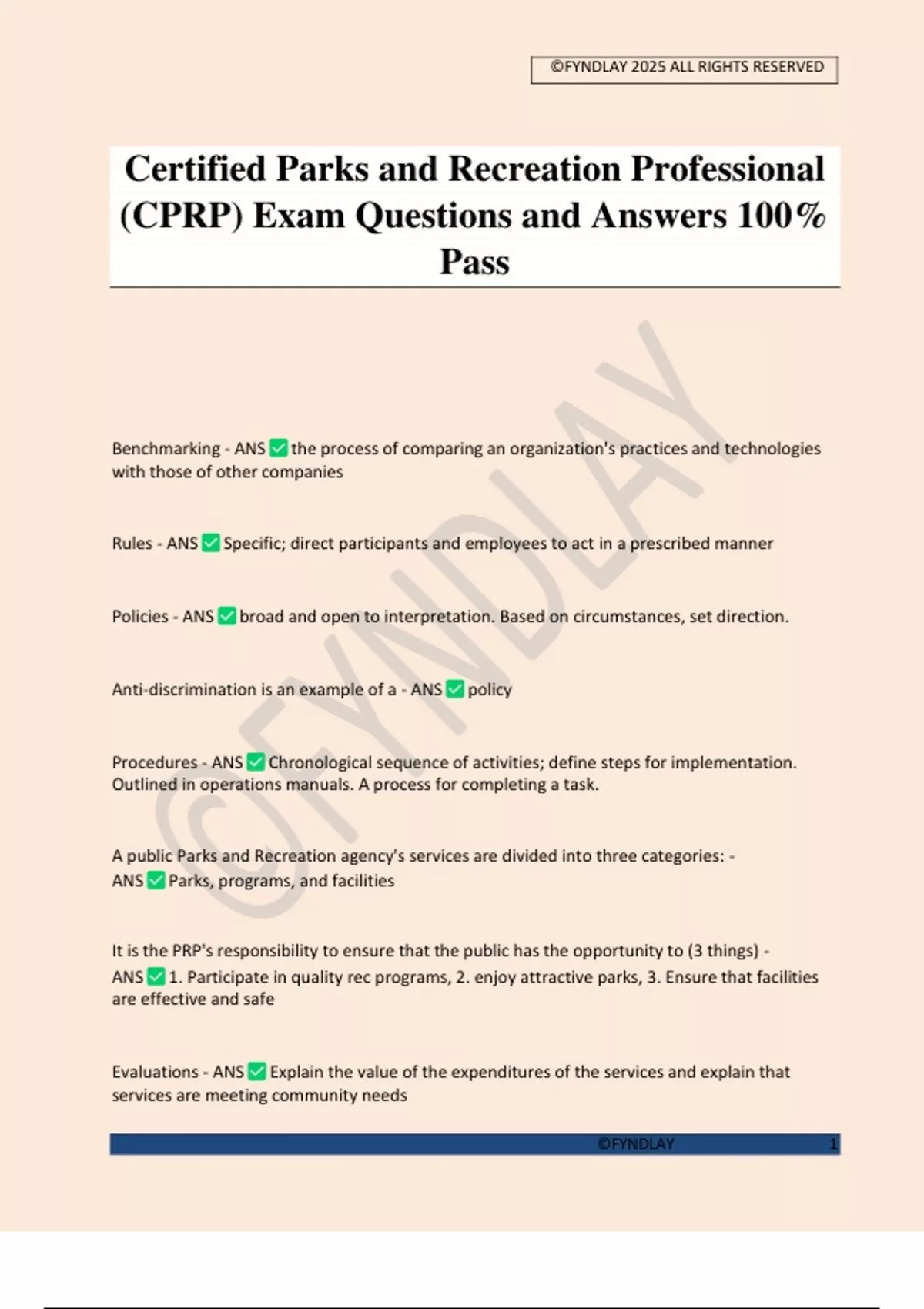 Certified Parks and Recreation Professional (CPRP) Exam Questions and Answers 100% Pass - CPRP ...
