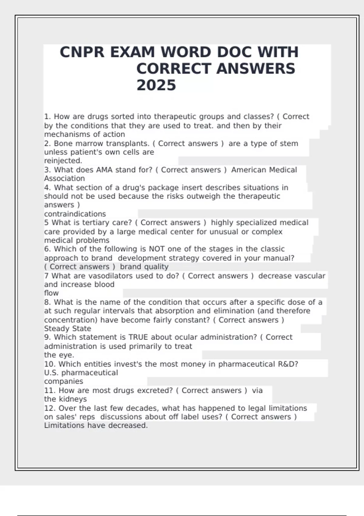CNPR EXAM WORD DOC WITH CORRECT ANSWERS 2025 - CNPR EX - Stuvia US