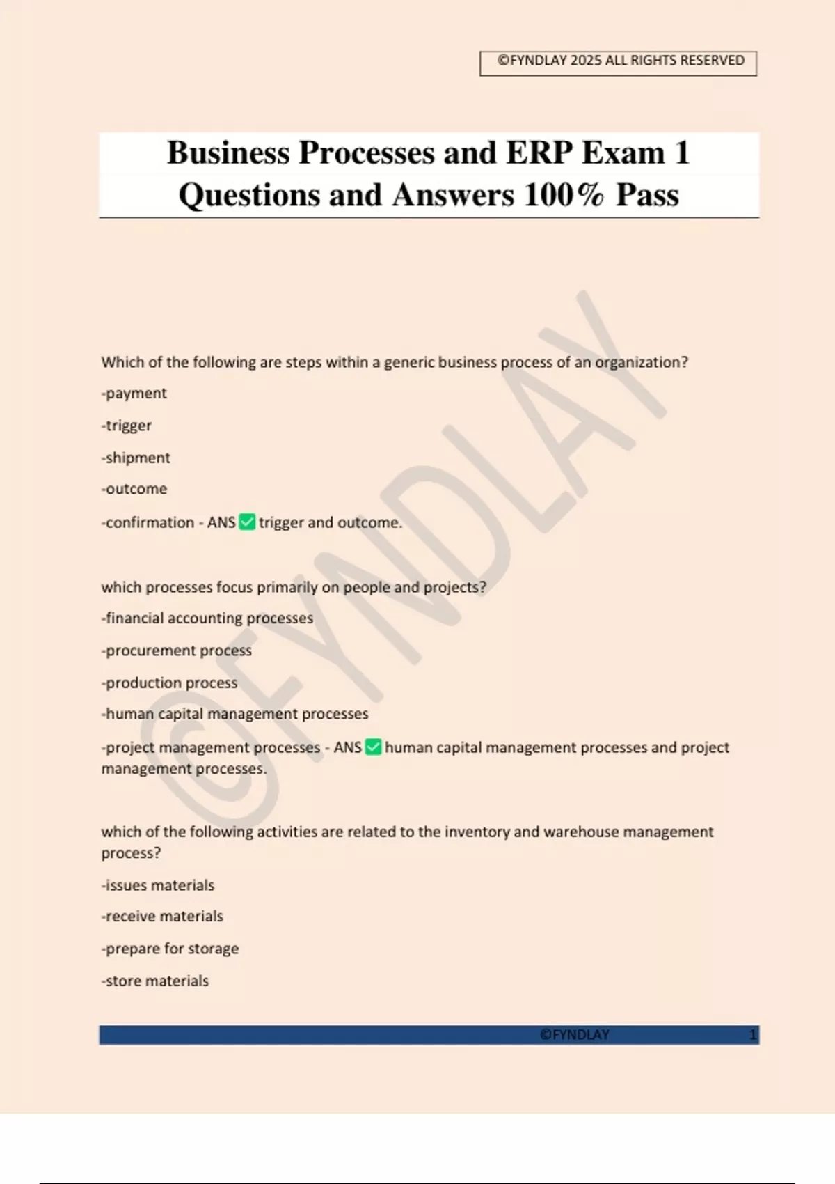 Business Processes and ERP Exam 1 Questions and Answers 100% Pass - ERP - Stuvia US