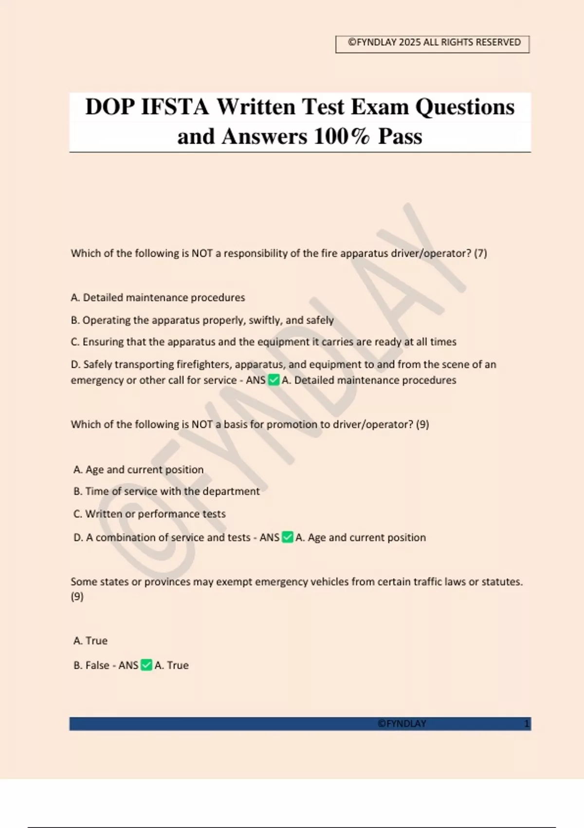 DOP IFSTA Written Test Exam Questions and Answers 100% Pass - IFSTA ...