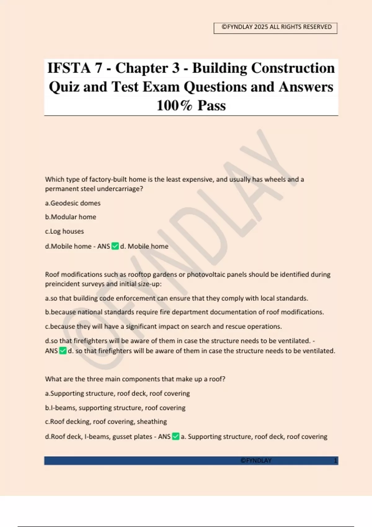 IFSTA 7 - Chapter 3 - Building Construction Quiz and Test Exam ...