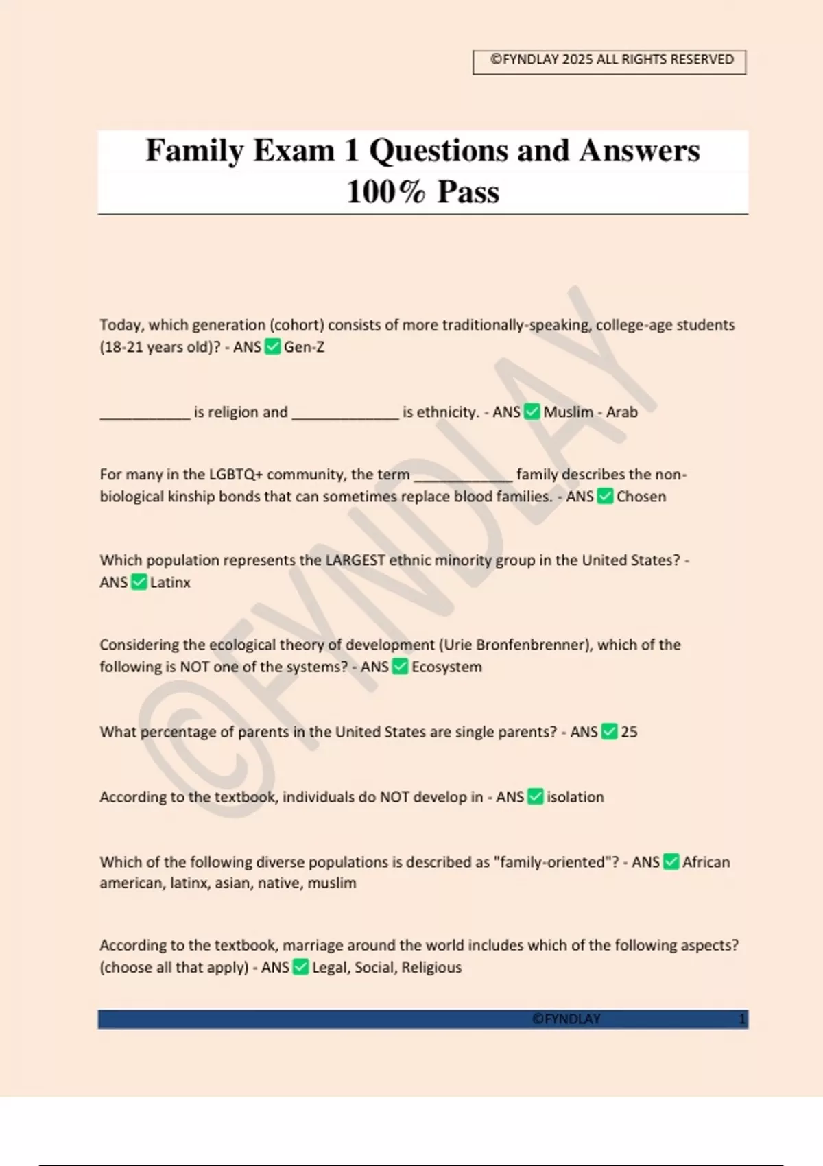 Family Exam 1 Questions and Answers 100% Pass - Sociology - Stuvia US