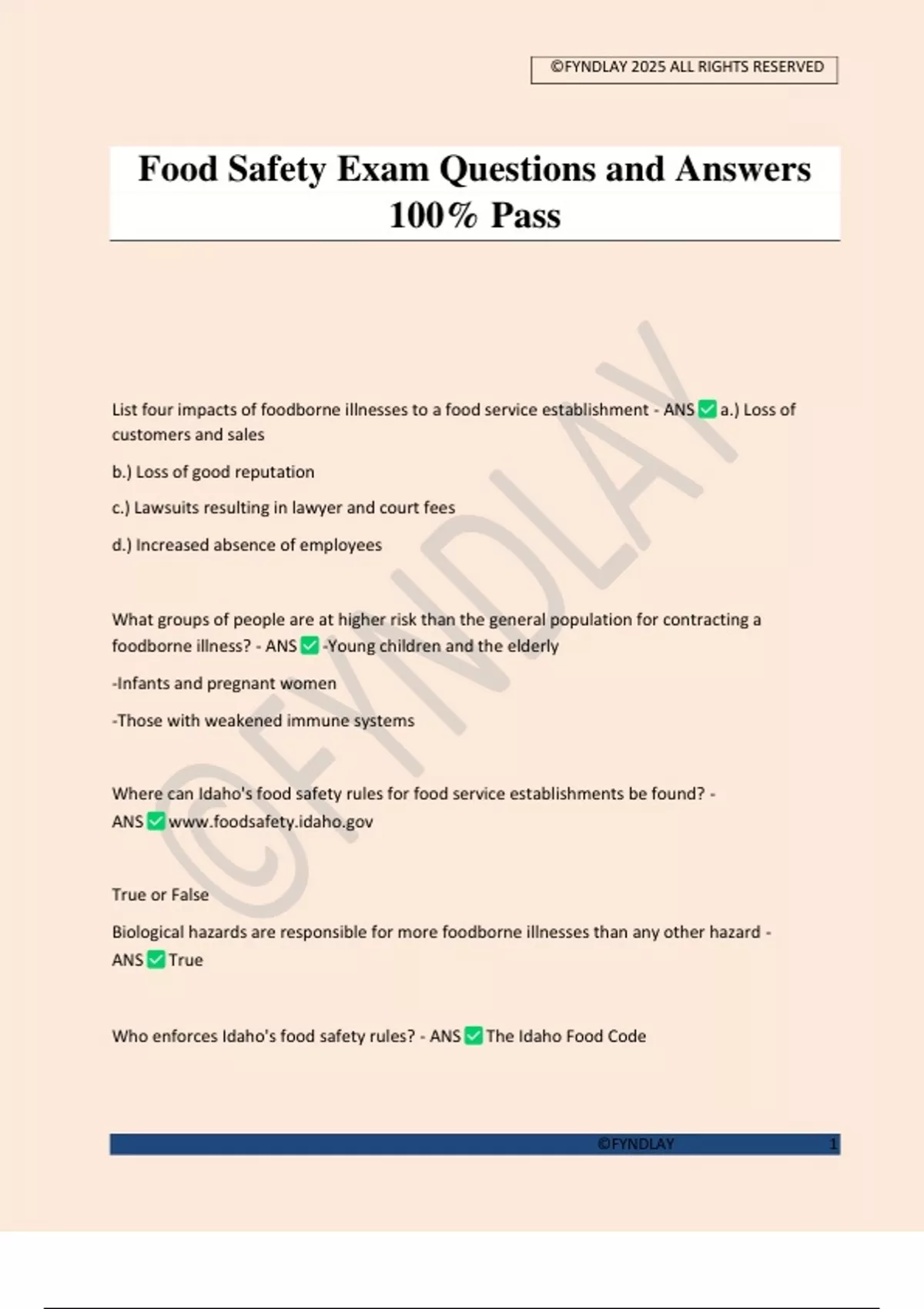 Food Safety Exam Questions and Answers 100% Pass - Food Safety - Stuvia US