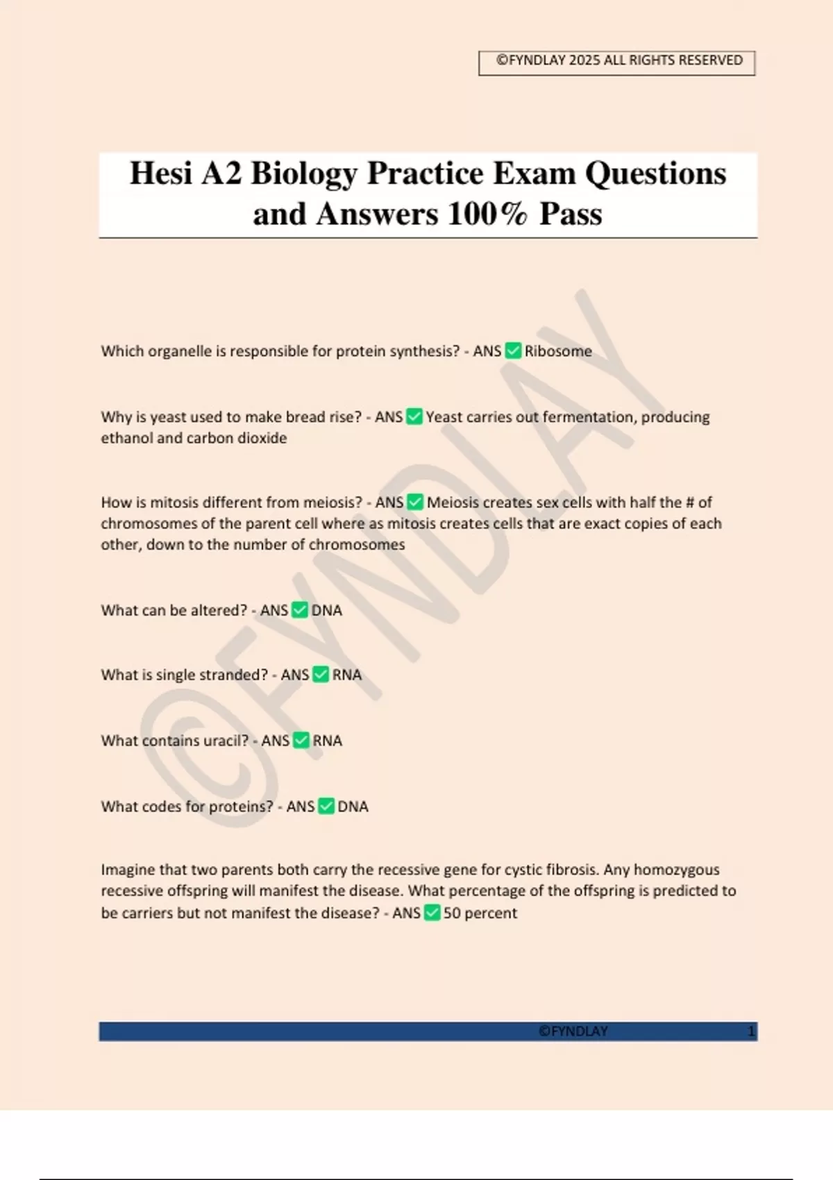Hesi A2 Biology Practice Exam Questions and Answers 100% Pass - HESI A2 ...