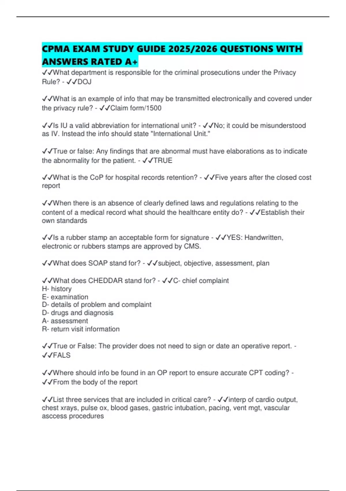 Cpma Exam Study Guide 2025 2026 Questions With Answers Rated A Cpma