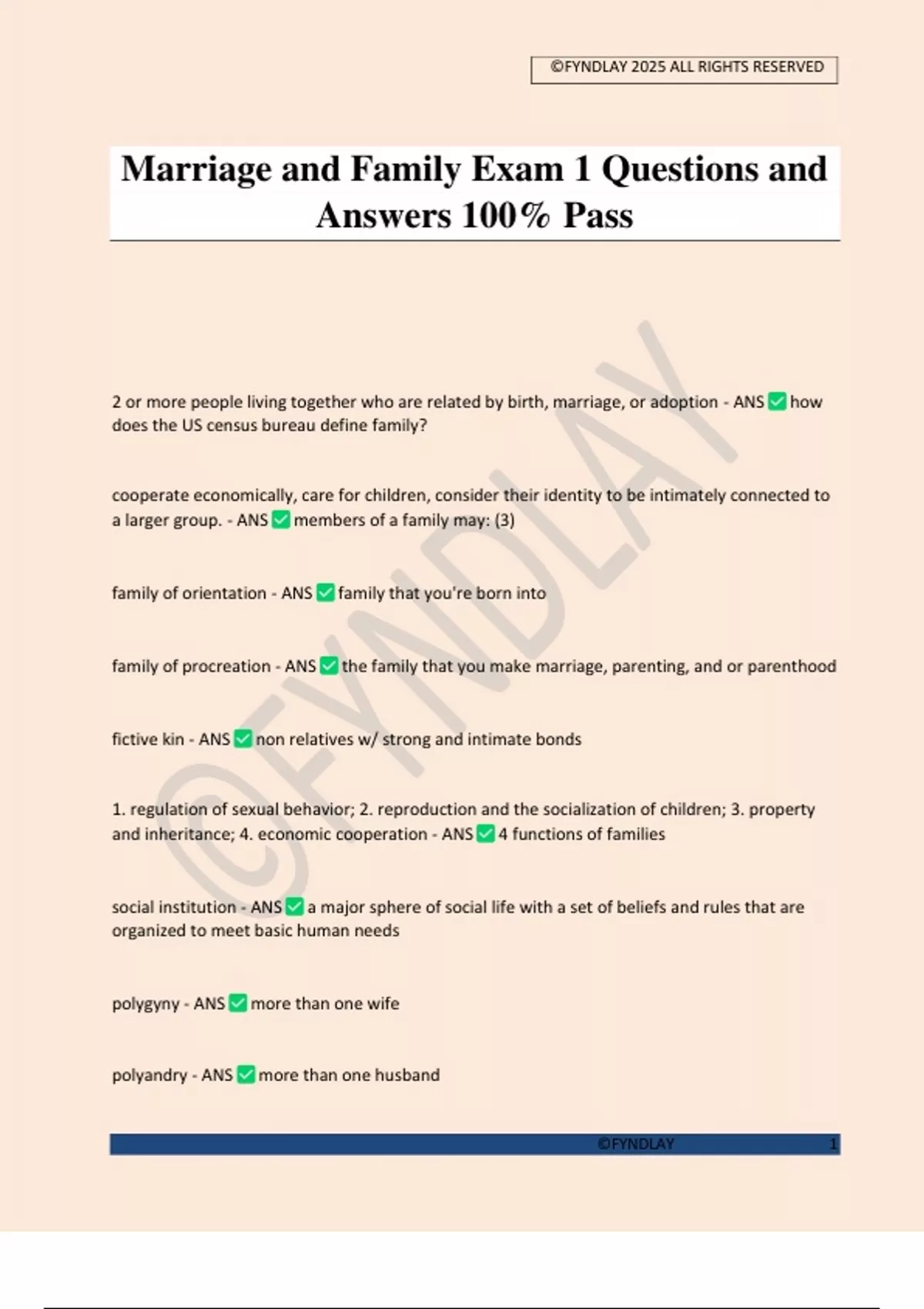 Marriage and Family Exam 1 Questions and Answers 100% Pass - Marriage ...
