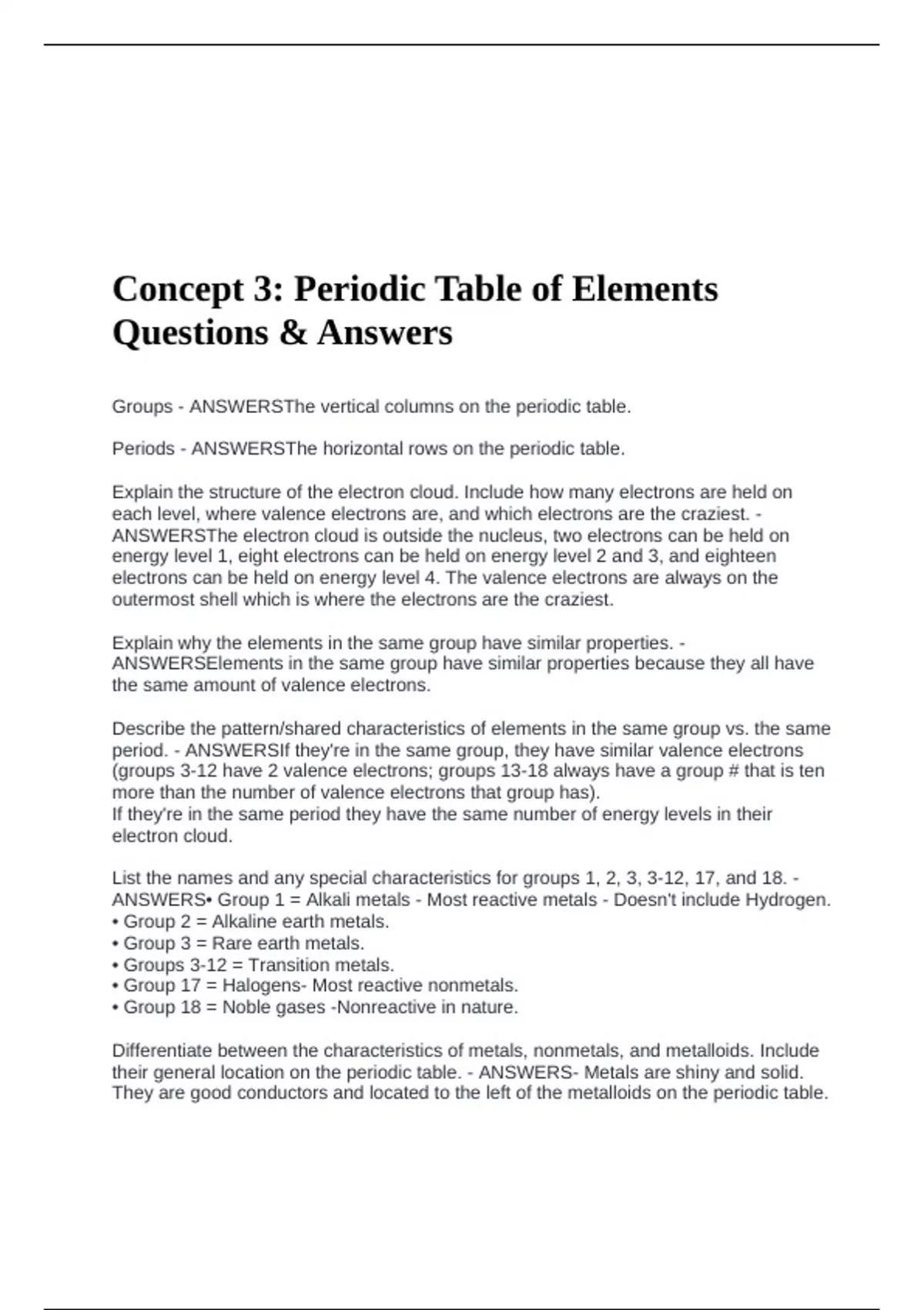 Concept 3: Periodic Table of Elements Questions & Answers - Periodic ...