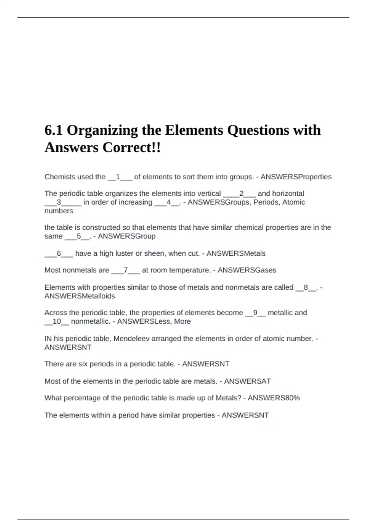 6.1 Organizing the Elements Questions with Answers Correct!! - 6.1 ...