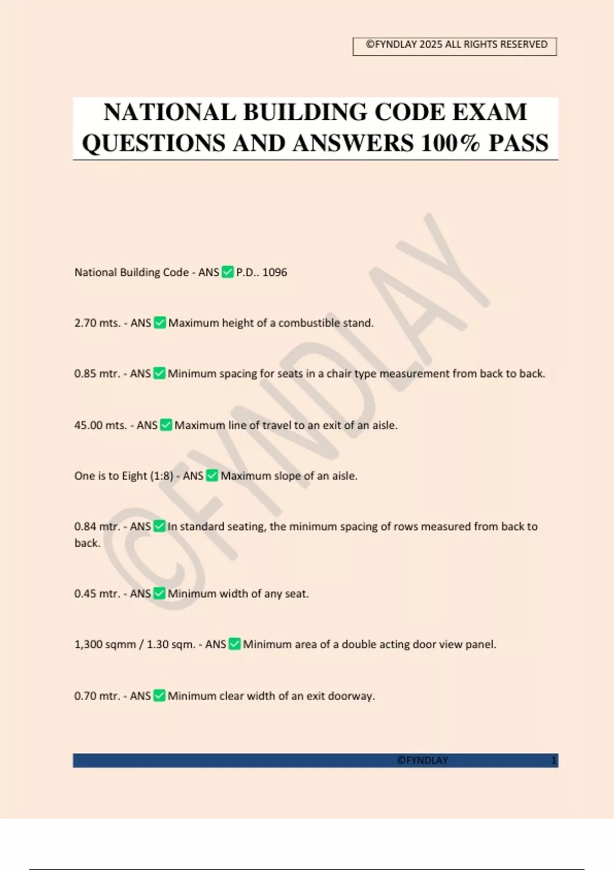 NATIONAL BUILDING CODE EXAM QUESTIONS AND ANSWERS 100% PASS - NATIONAL BUILDING CODE - Stuvia US