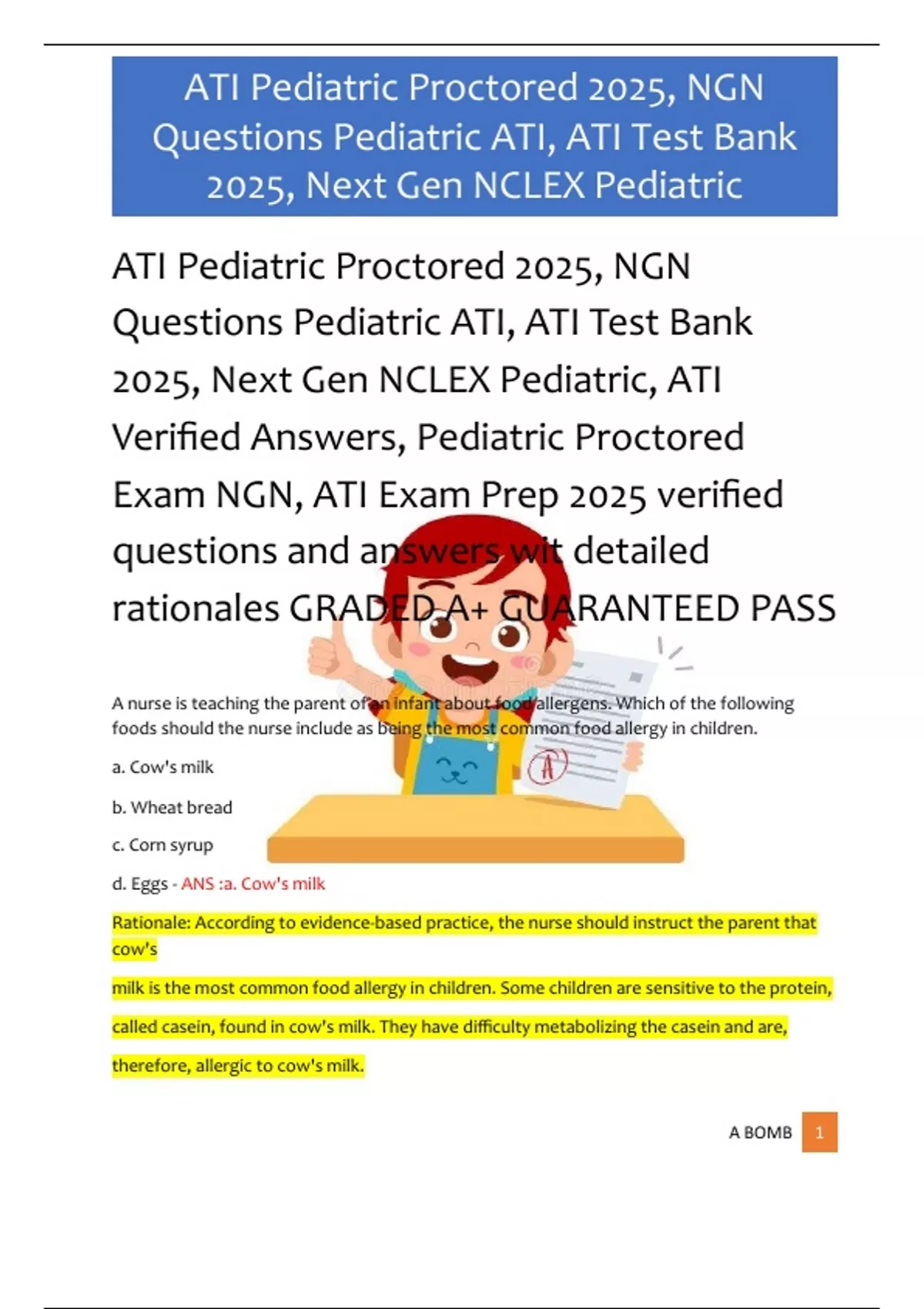 ATI Pediatric Proctored 2025, NGN Questions Pediatric ATI, ATI Test ...