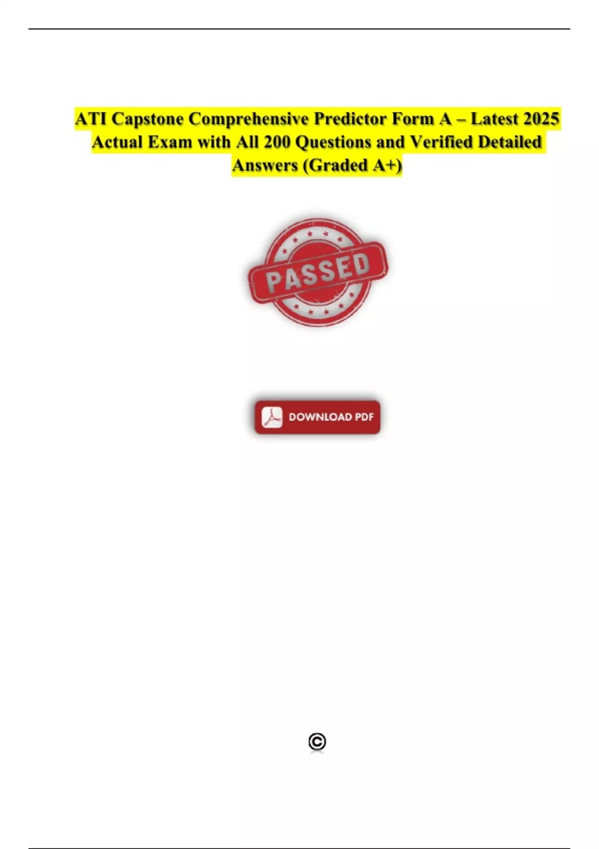 ATI Capstone Comprehensive Predictor Form A – Latest 2025 Actual Exam ...