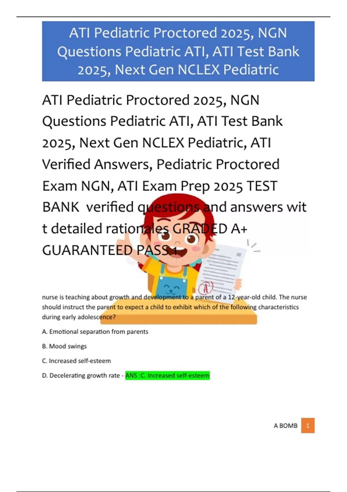ATI Pediatric Proctored 2025, NGN Questions Pediatric ATI, ATI Test ...