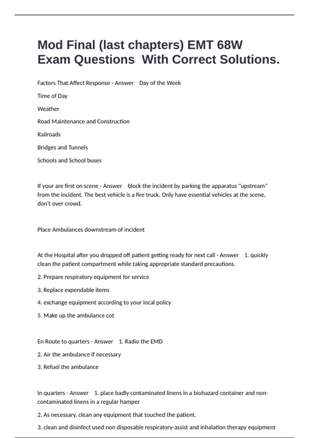 Mod Final (last chapters) EMT 68W Exam Questions With Correct Solutions ...