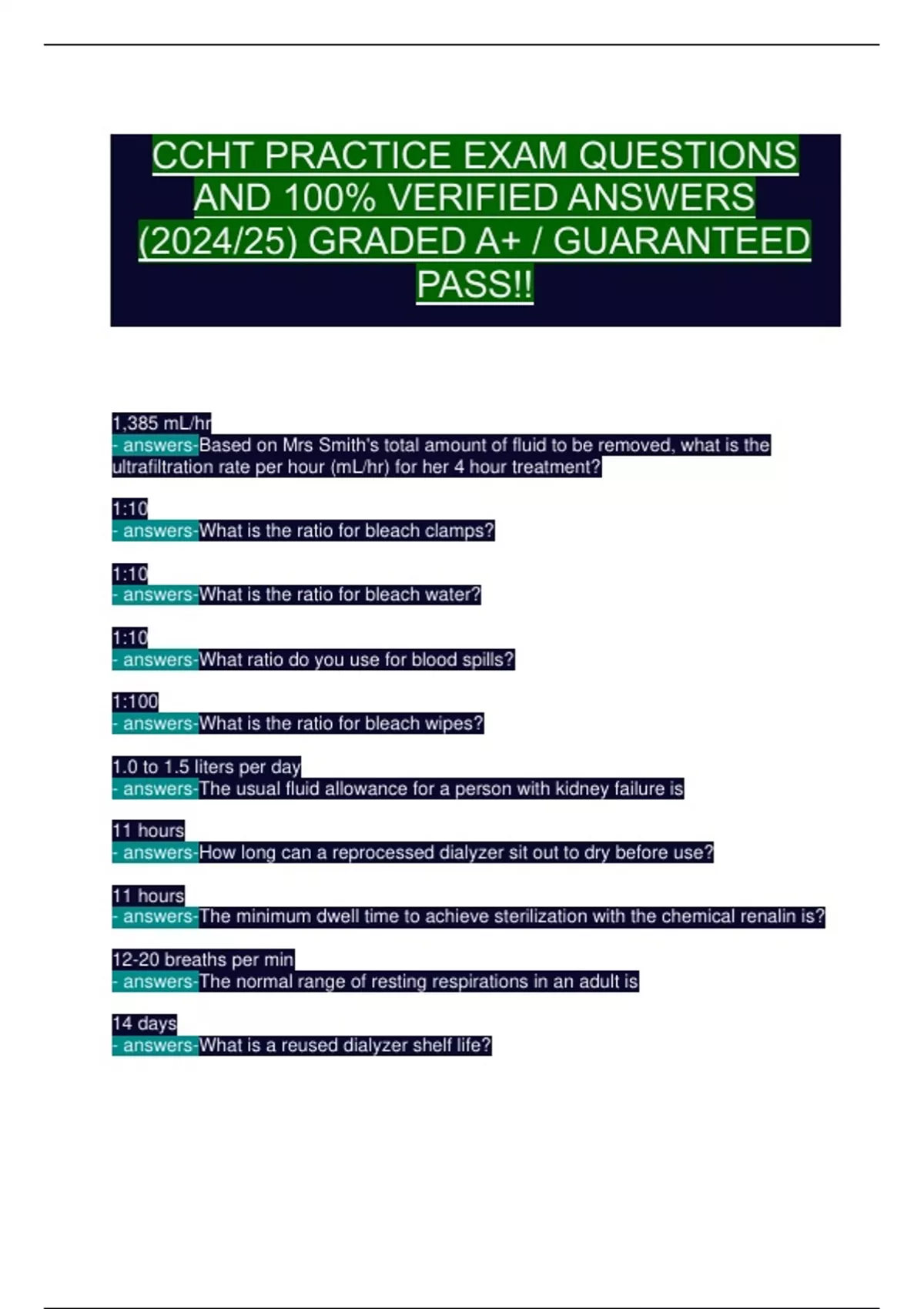 CCHT Practice Exam 2024/25: 100% Verified Questions & Answers – Pass ...