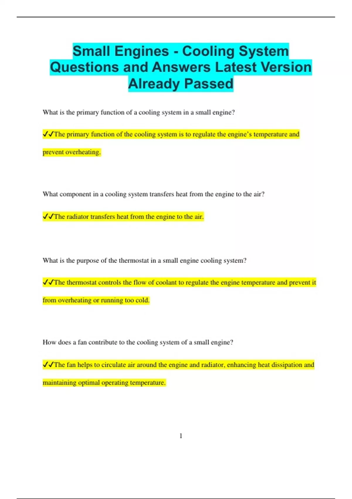 Small Engines - Cooling System Questions and Answers Latest Version ...