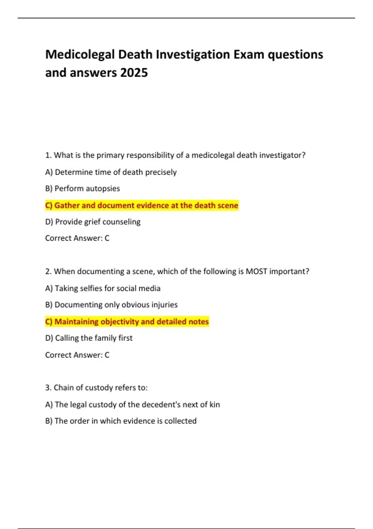 Medicolegal Death Investigation Exam questions and answers 2025 ...