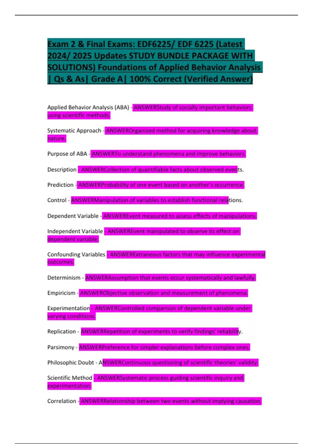 Exam 2 & Final Exams: EDF6225/ EDF 6225 (Latest 2024/ 2025 Updates ...