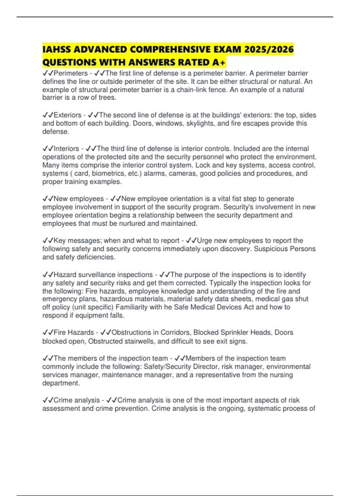 IAHSS ADVANCED COMPREHENSIVE EXAM 2025/2026 QUESTIONS WITH ANSWERS ...