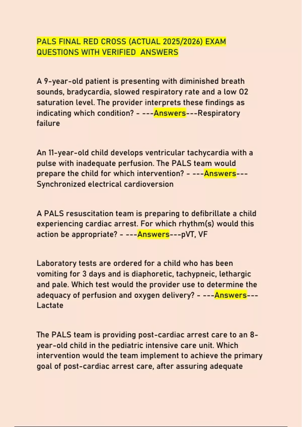 PALS FINAL RED CROSS (ACTUAL 2025/2026) EXAM QUESTIONS WITH VERIFIED ...
