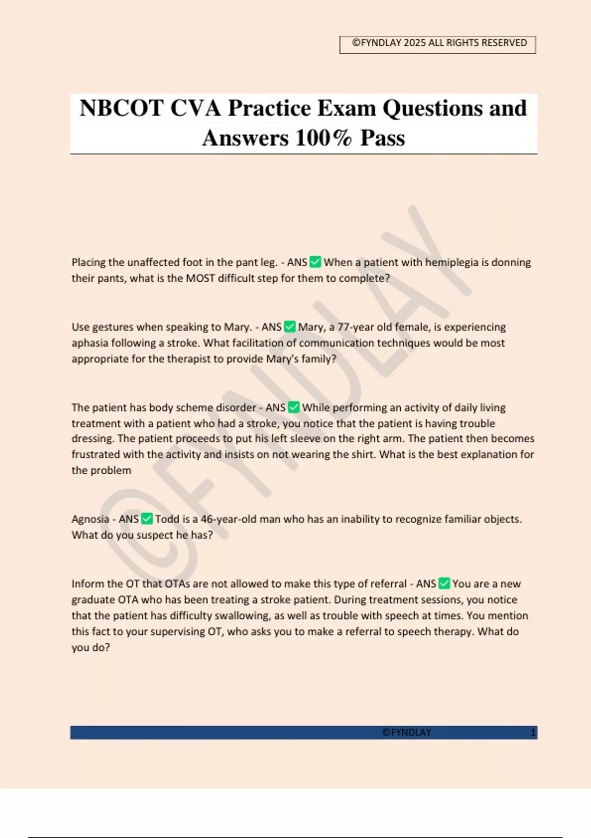 NBCOT CVA Practice Exam Questions and Answers 100% Pass - NBCOT - Stuvia US