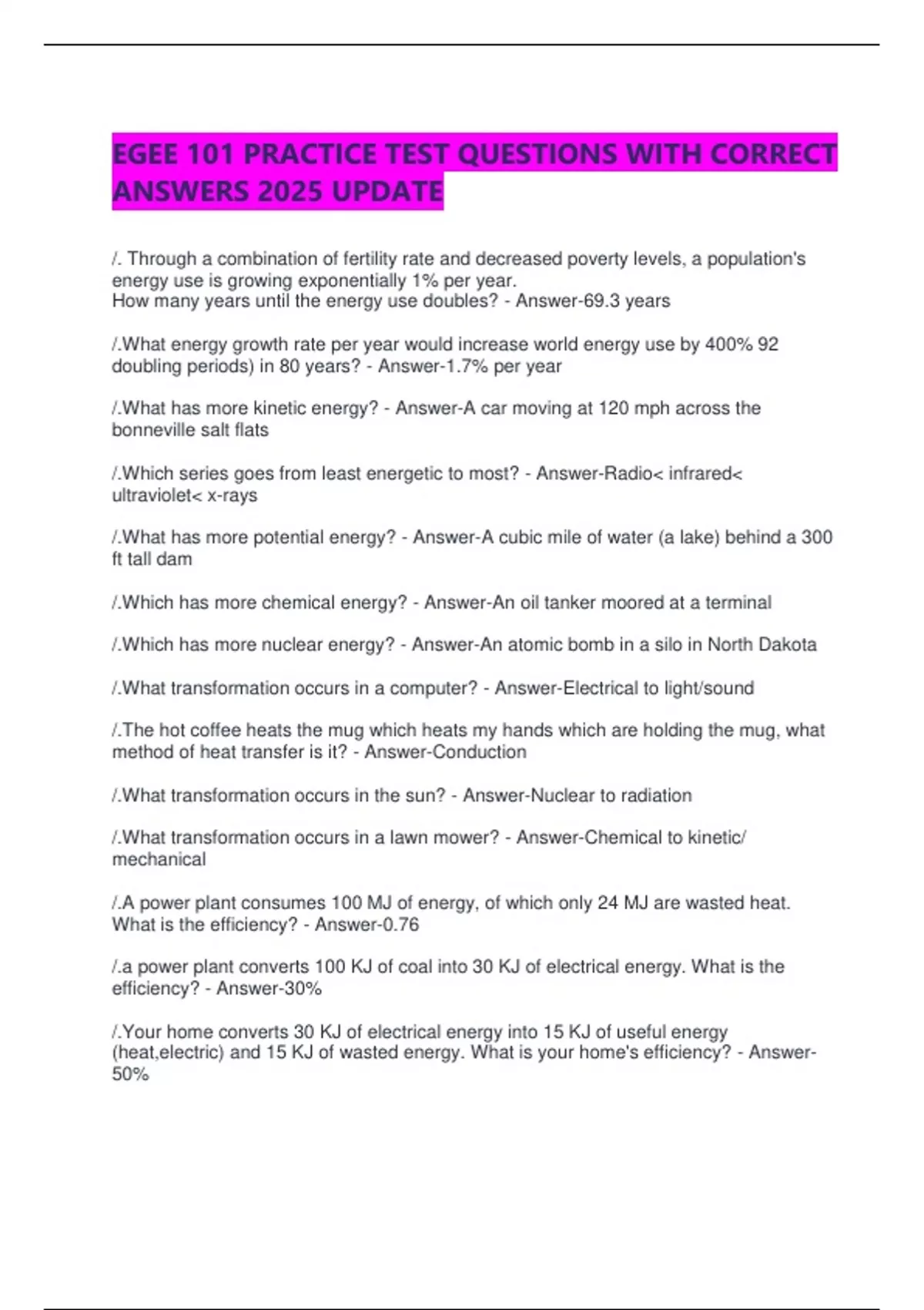 EGEE 101 PRACTICE TEST QUESTIONS WITH CORRECT ANSWERS 2025 UPDATE ...