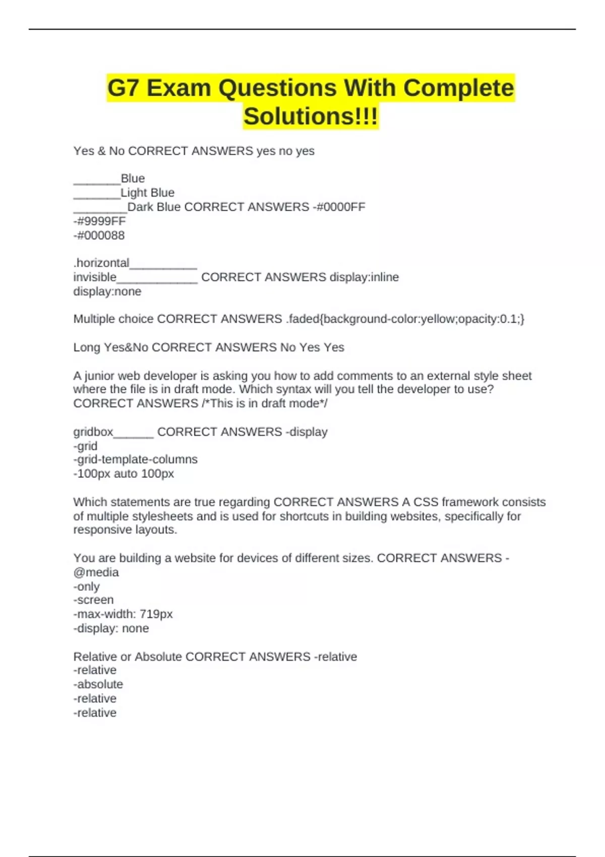 G7 Exam Questions With Complete Solutions!!! - G7 Certification - Stuvia US