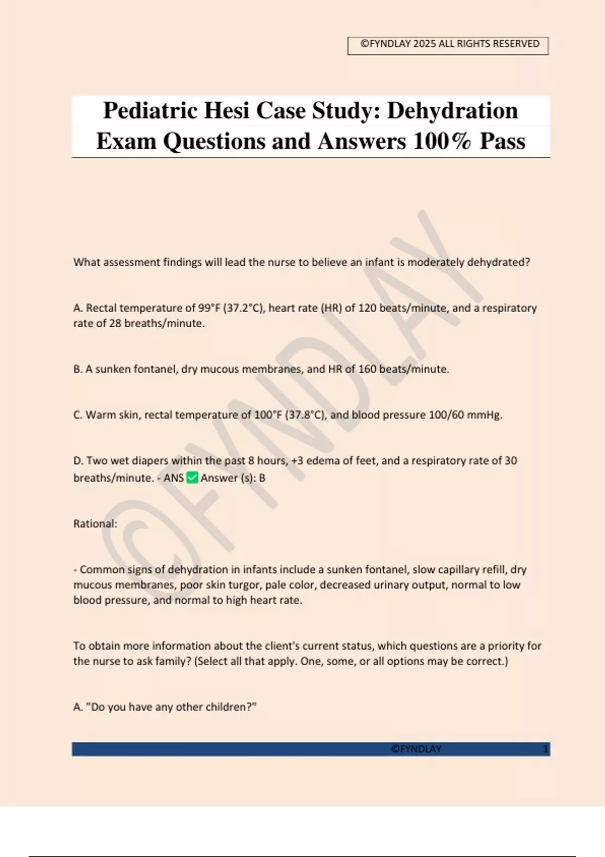 Pediatric Hesi Case Study: Dehydration Exam Questions and Answers 100% ...