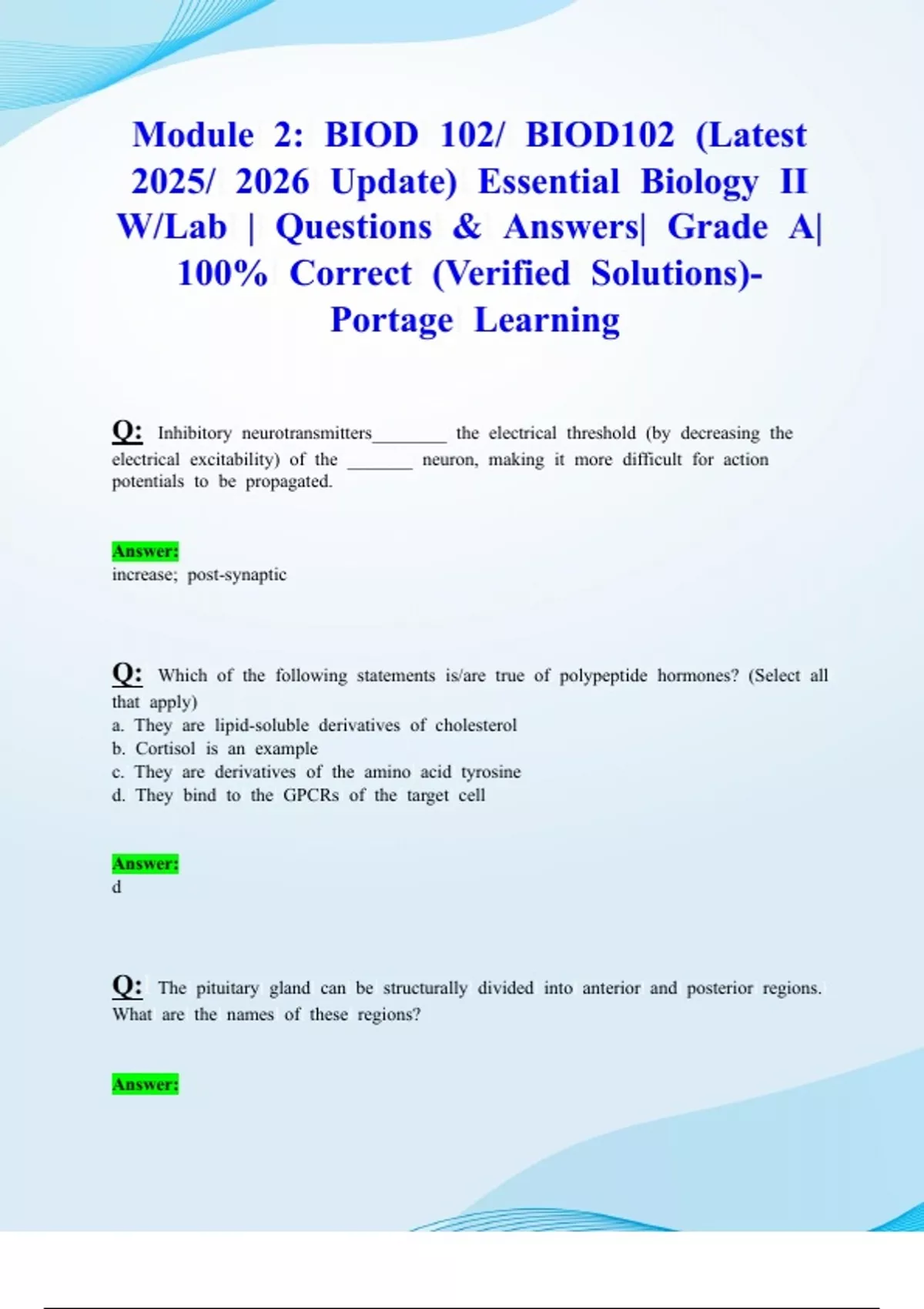 Module 2: BIOD 102/ BIOD102 (Latest 2025/ 2026 Update) Essential ...