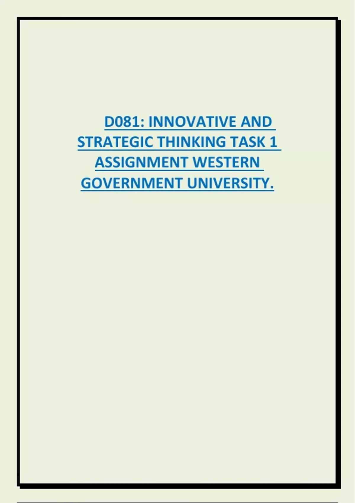 D081: Innovative and Strategic Thinking – Task 1 Assignment | Western ...