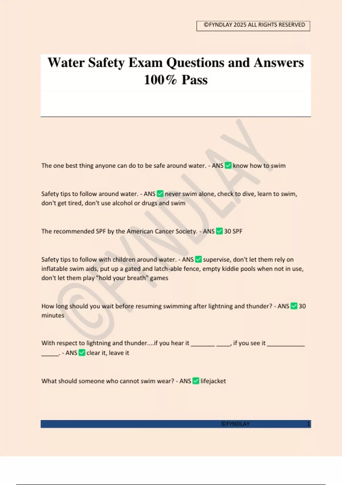 Water Safety Exam Questions and Answers 100% Pass - Patient Safety ...