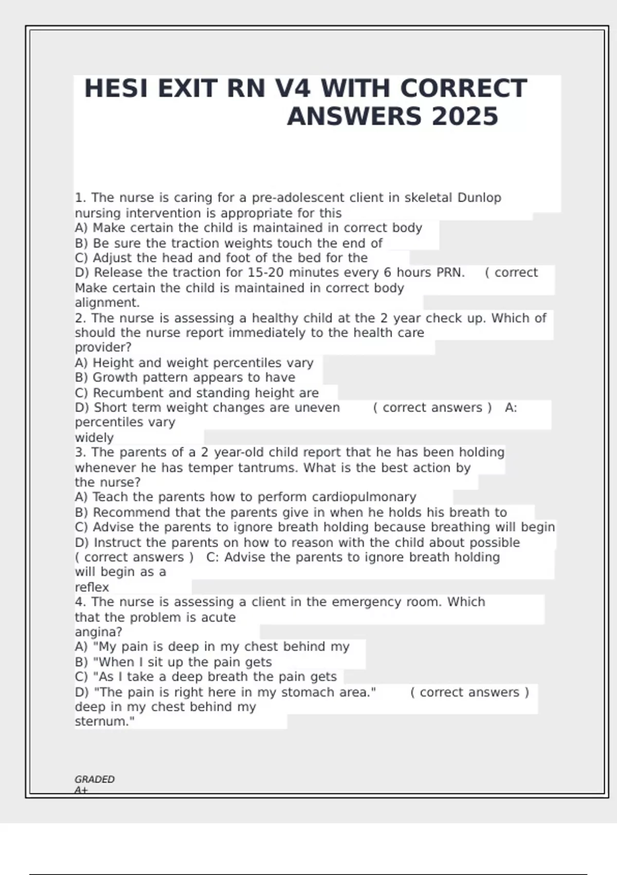 HESI EXIT RN V4 WITH CORRECT ANSWERS 2025 - HESI EXIT RN V - Stuvia US