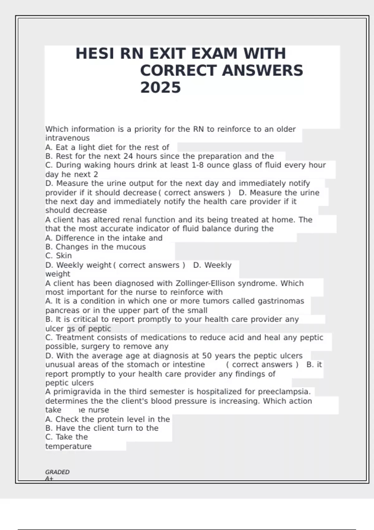 HESI RN EXIT EXAM WITH CORRECT ANSWERS 2025 - HESI RN EXIT EX32 - Stuvia US